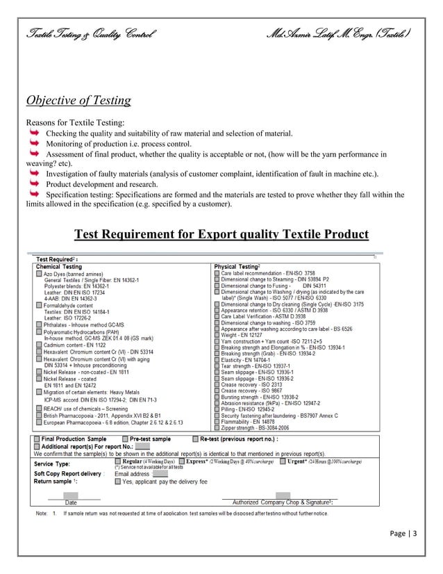 Textile testing & quality control | PDF | Manufacturing Industry ...