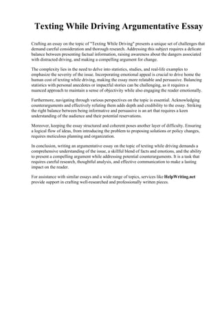 Texting While Driving Argumentative Essay | PDF