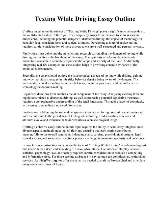 Texting While Driving Essay Outline. Trinity College of Nursing and ...