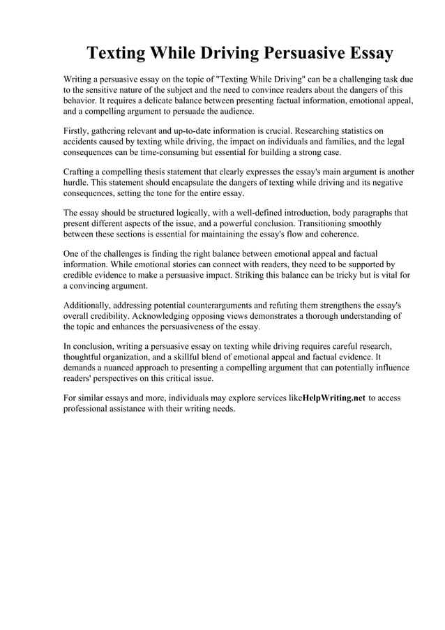 Texting While Driving Persuasive Essay. Texting While Driving ...