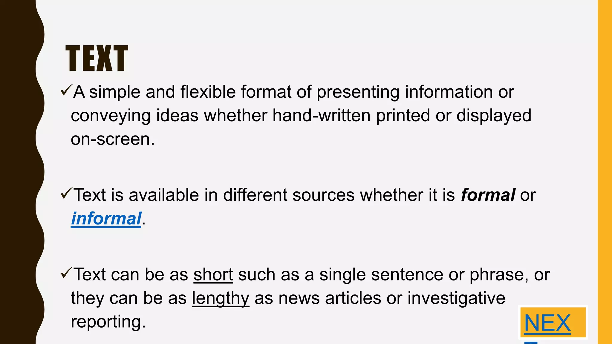 Text media and information | PPTX