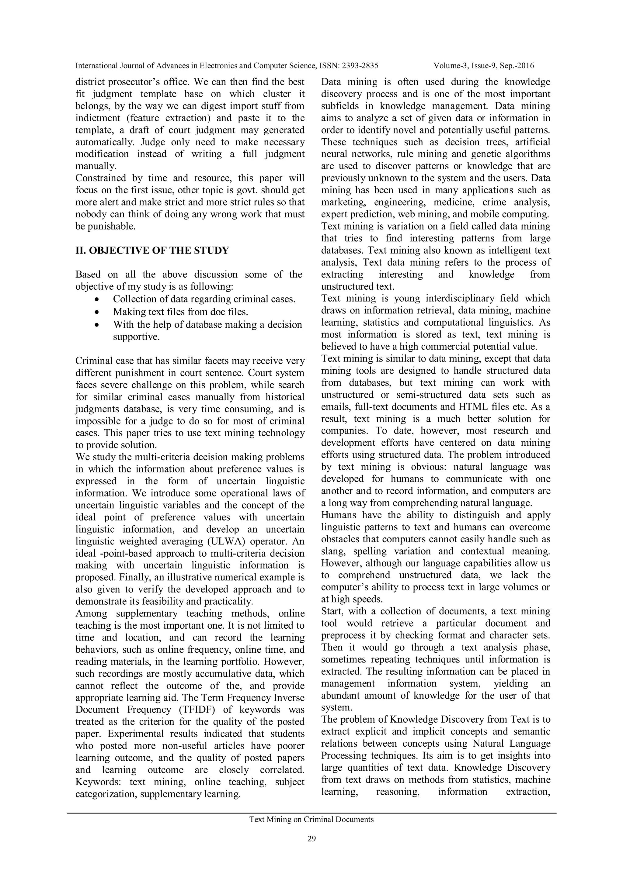 Text mining on criminal documents | PDF