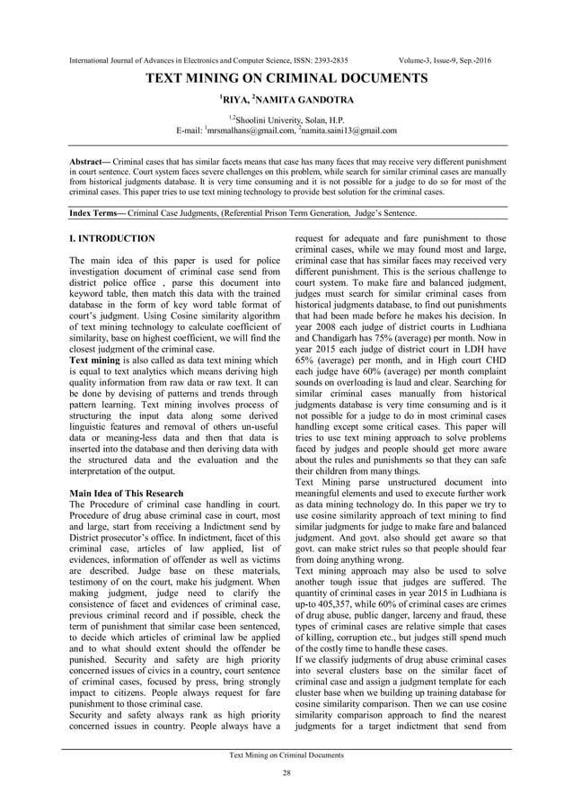 Text mining on criminal documents | PDF