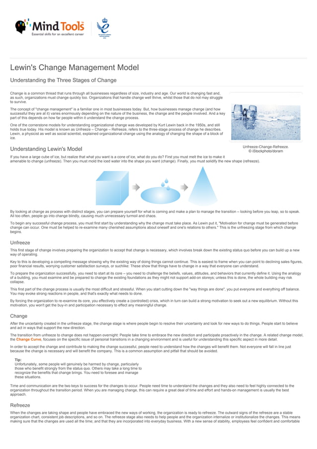 texto 07 - Lewins Change Management Model - Change Management Training from MindTools.com.pdf