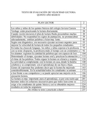Texto de evaluación de velocidad lectora abril | DOCX