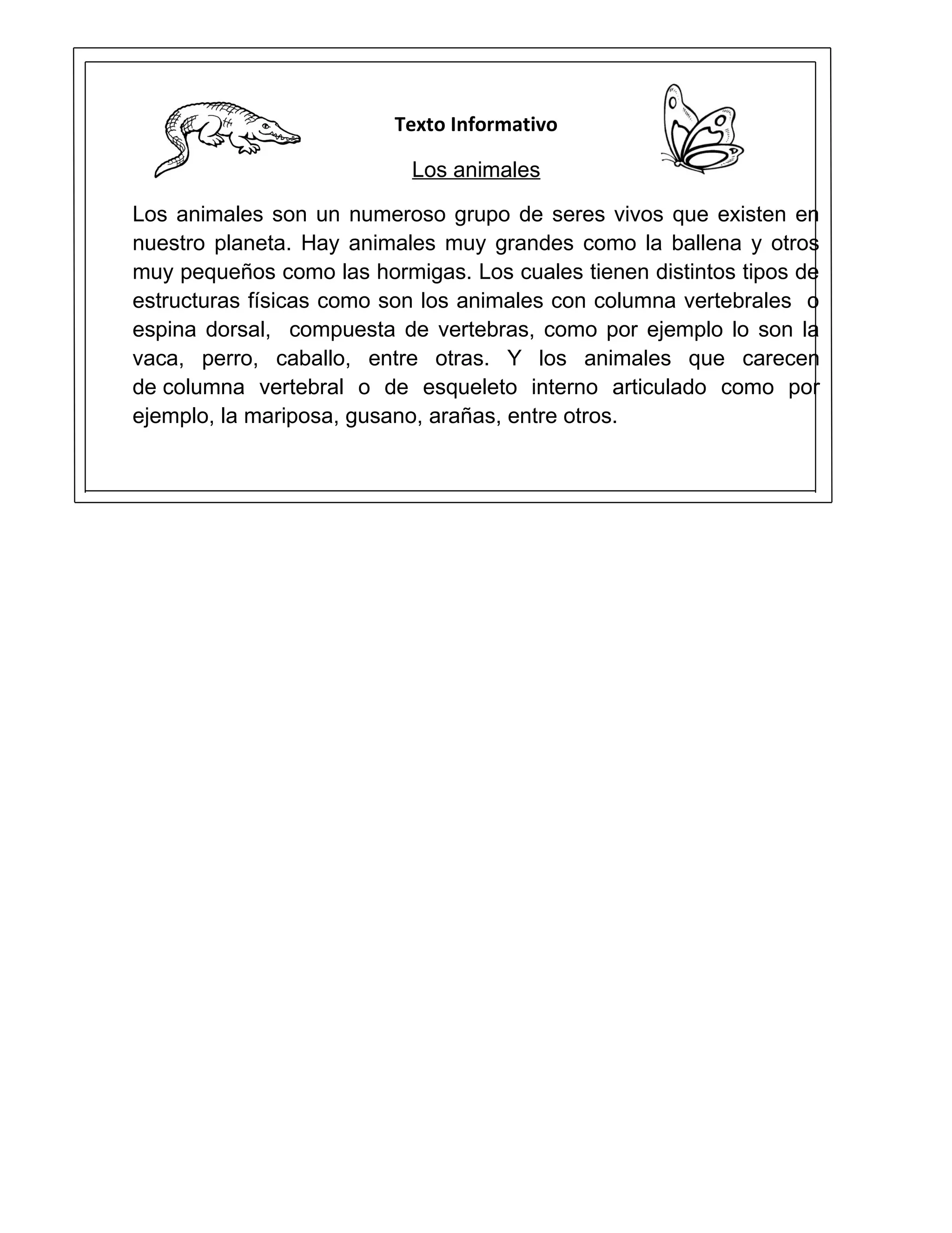 Texto Informativo, sobre los animales | DOC