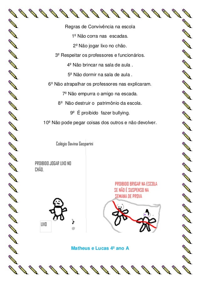 Texto regras de convivência de todos os alunos 4º ano a