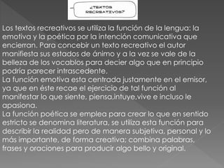 CLASIFICACION TEXTOS RECREATIVOS | PPT