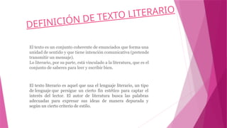 Textos Literarios - Comunicación Oral y Escrita | PPTX