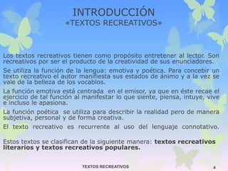 Textos recreativos --taller de lectura y redacción ii | PPTX