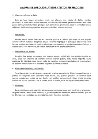 Textos valores de los casos latinos | DOCX