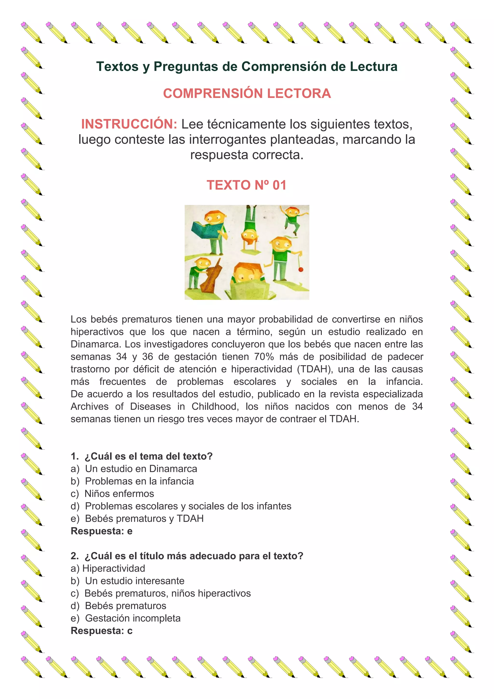 Textos y preguntas de comprensión de lectura | PDF