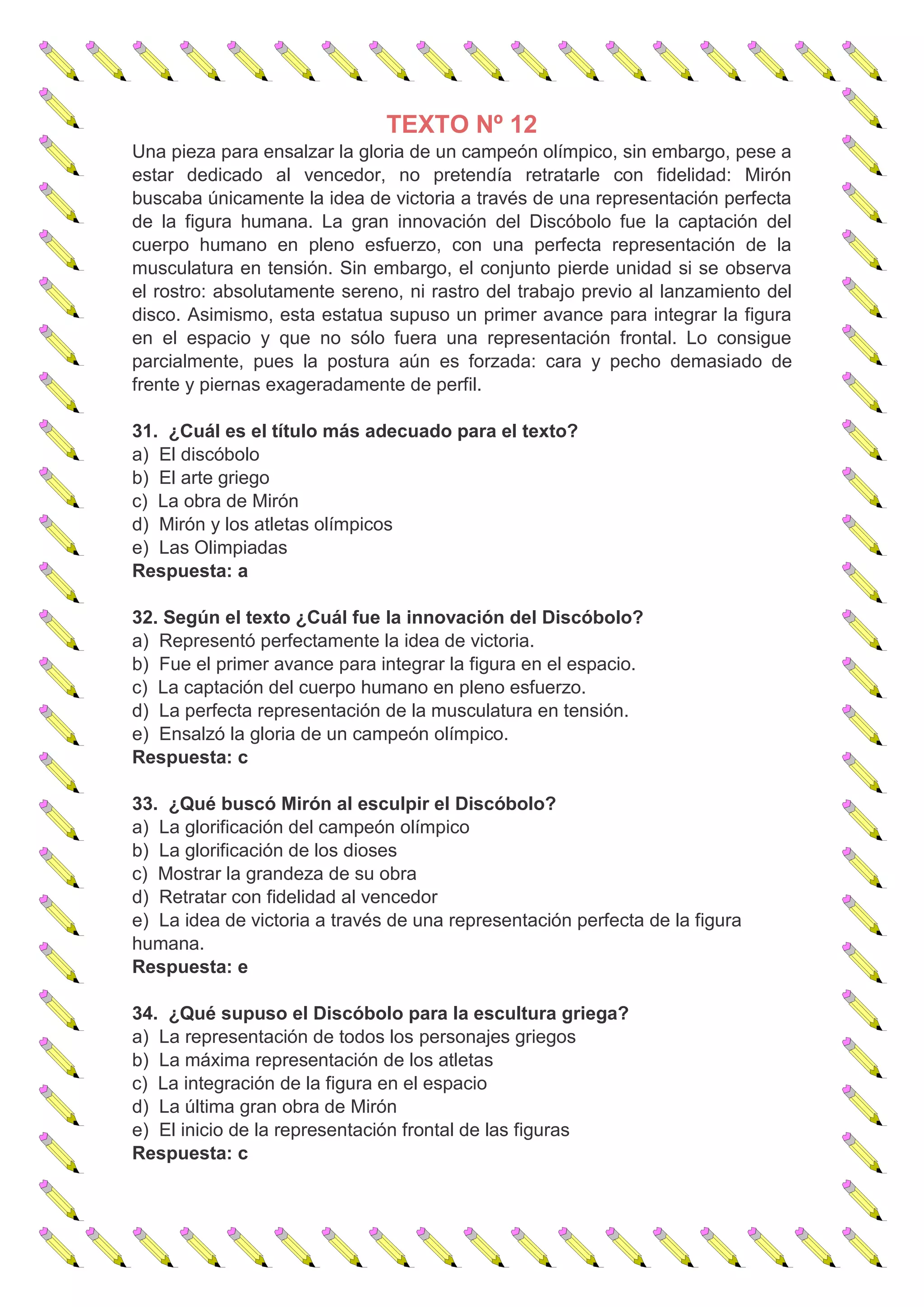 Textos y preguntas de comprensión de lectura | PDF