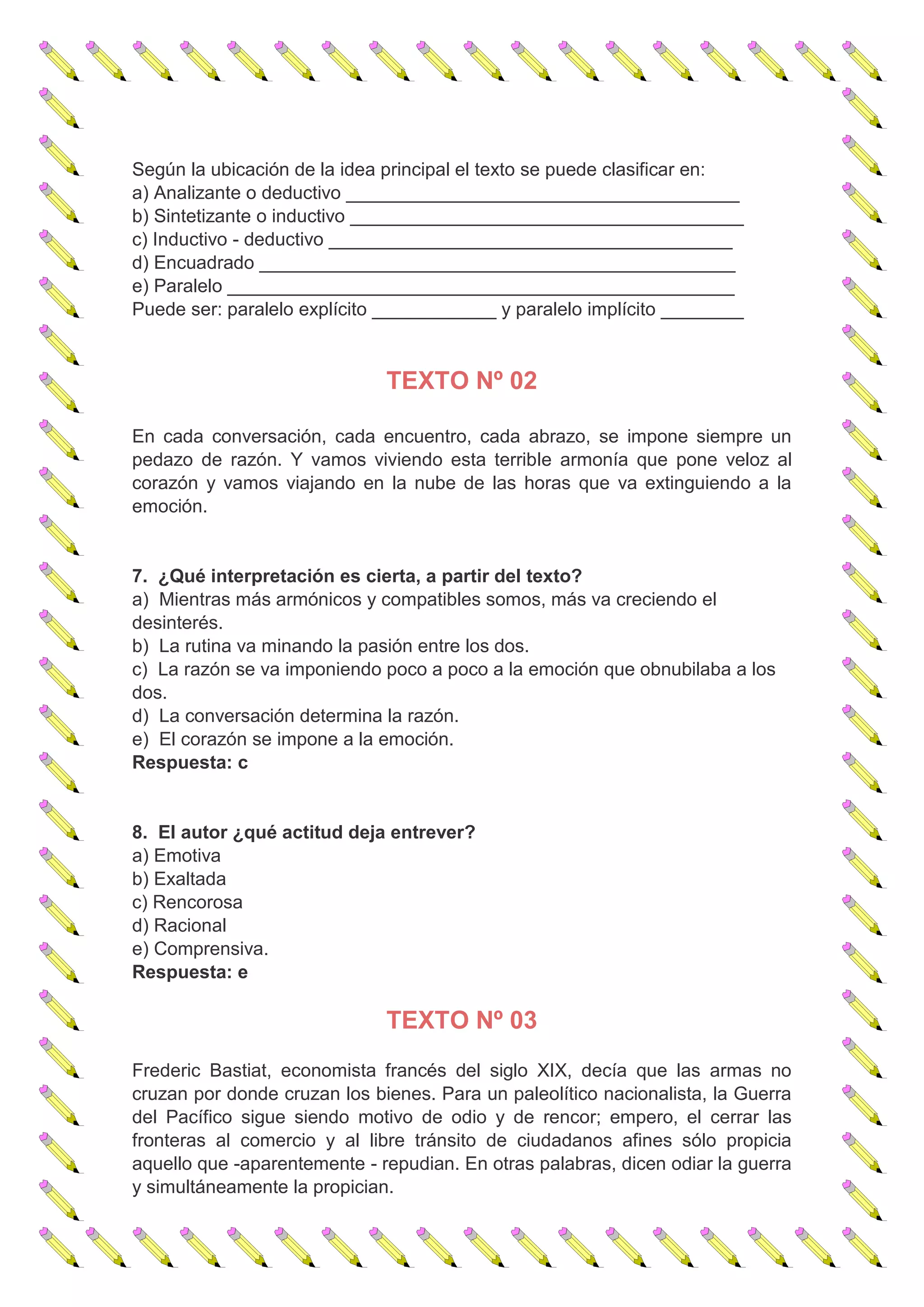 Textos y preguntas de comprensión de lectura | PDF