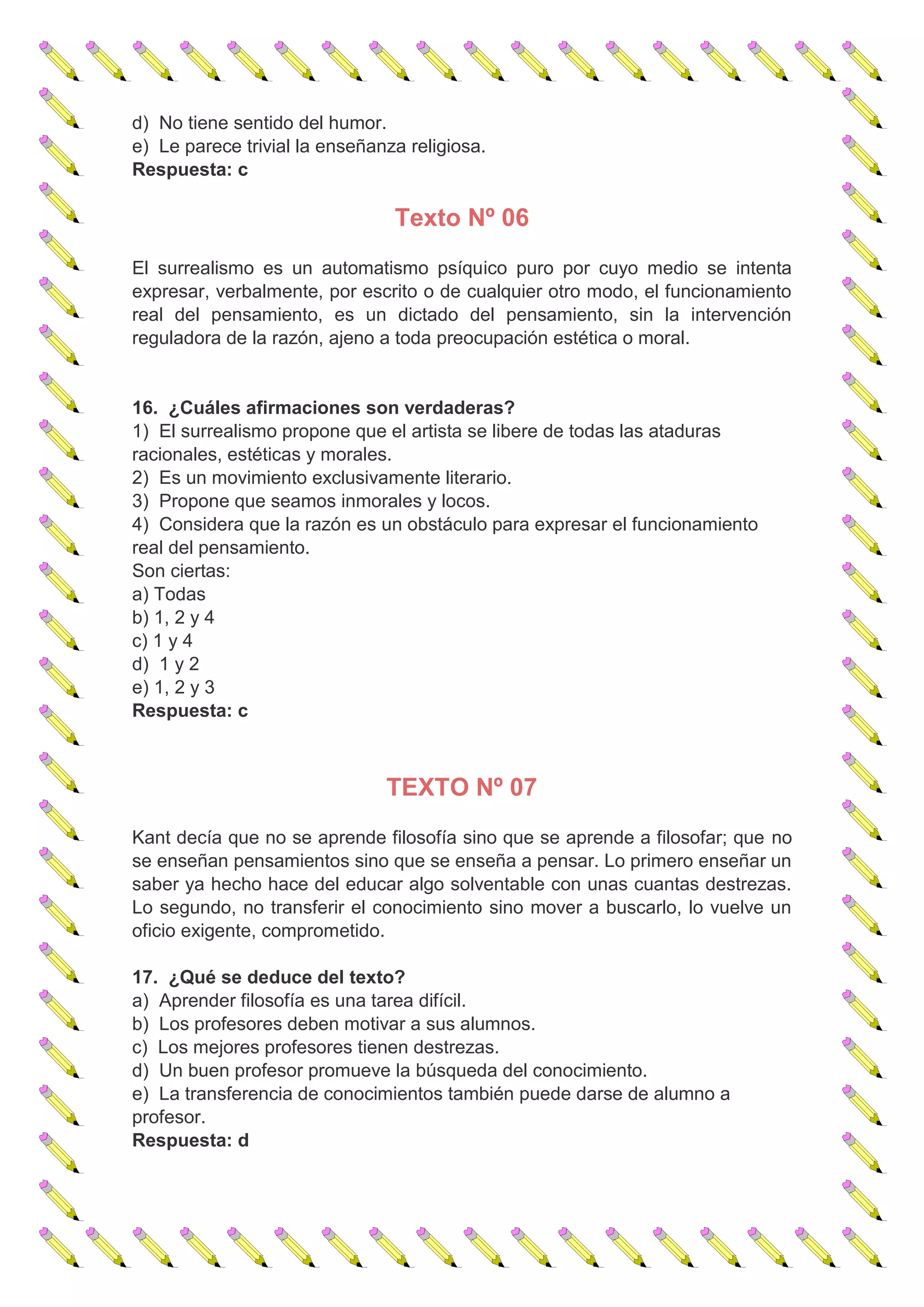 Textos y preguntas de comprensión de lectura | PDF