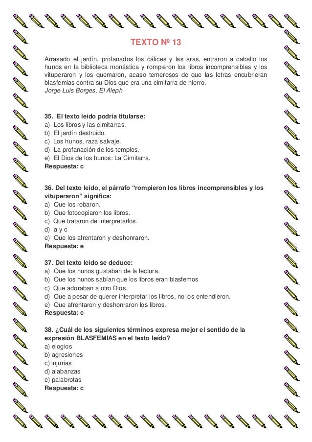 Textos y preguntas de comprensión de lectura