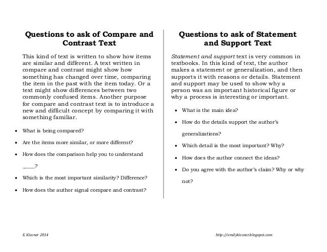 Sample Text Structure Compare And Contrast