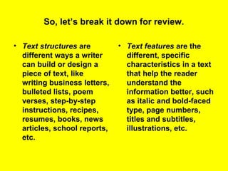 Text structures v text features | PPT