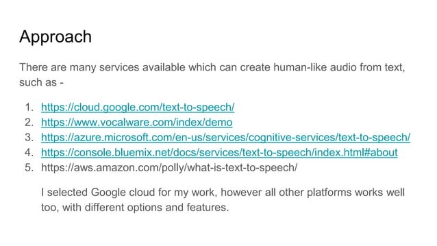 Text to speech with Google Cloud | PPTX | Digital Audio | Computer ...