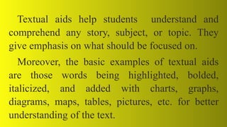 This is a prepared power point lesson on textual aids. | PPTX