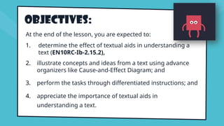 ENGLISH 10-QUARTER 1- WEEK 2 - LESSON ON TEXTUAL AIDS.pptx
