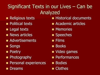 Textual analysis and the importance of texting theory | PPT | Free Download