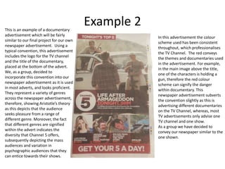 Textual analysis – newspaper advertisement x2 | PPT