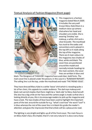 Textual analysis of fashion magazine | DOCX | Women\'s Clothing | Women ...