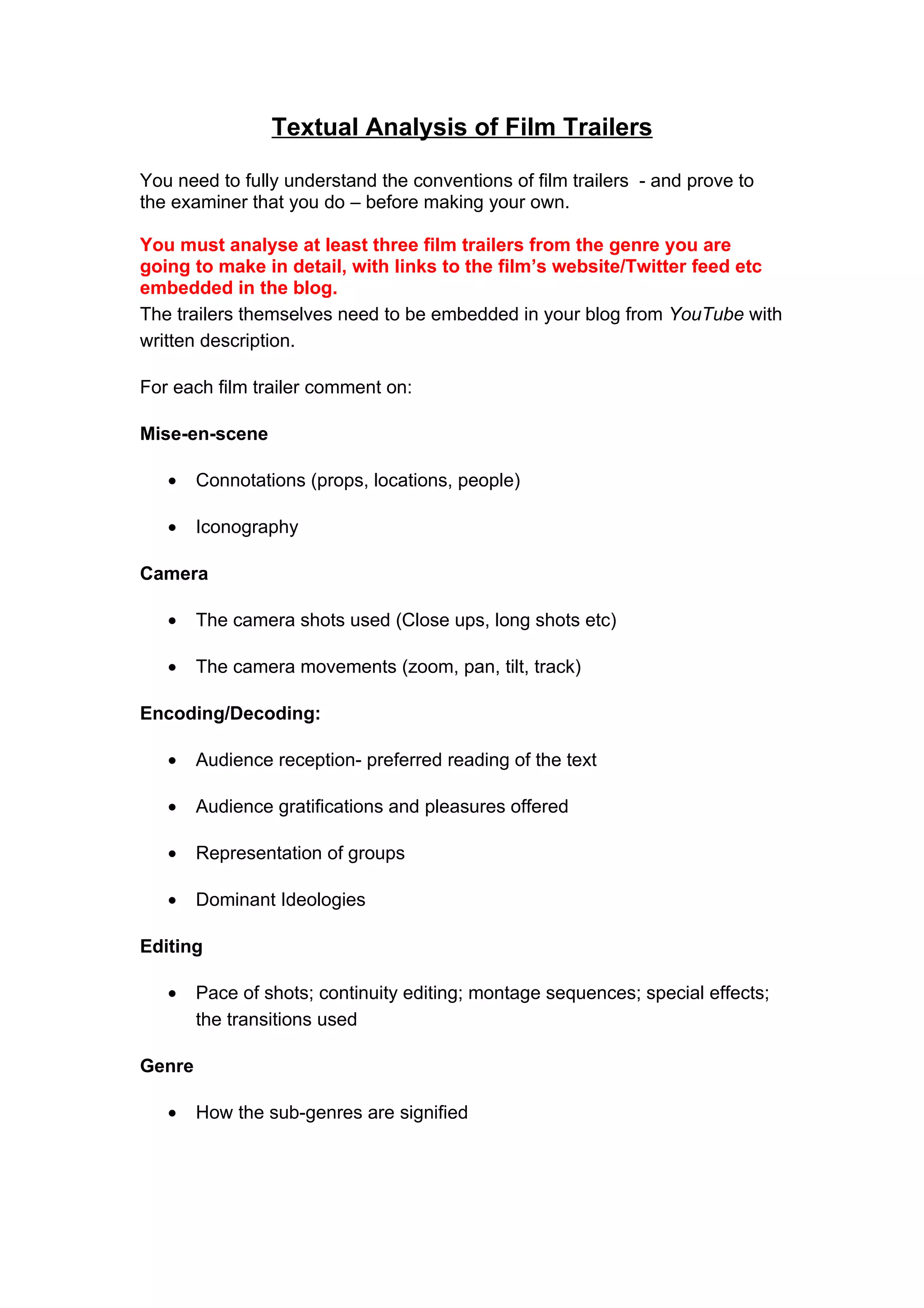 Textual analysis of film trailers | DOC