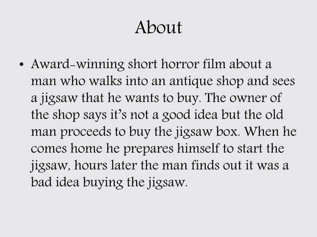 Textual analysis of the jigsaw | PPTX | Movies | Entertainment