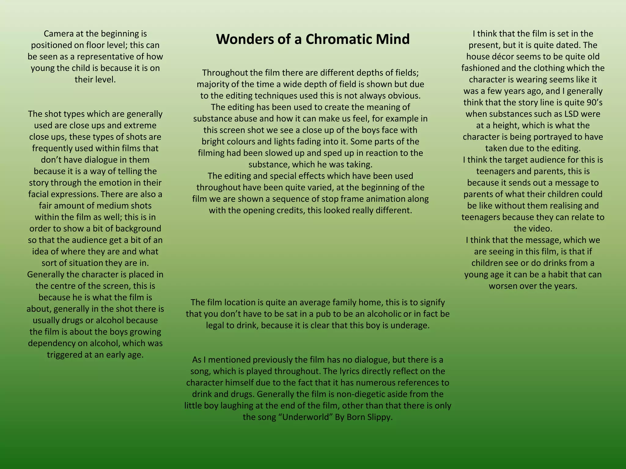 Textual analysis: short film | PPTX | Soundtracks, TV and Showtunes | Music