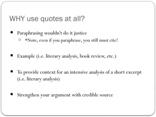Text Evidence and Quotation Rules and review | PPTX