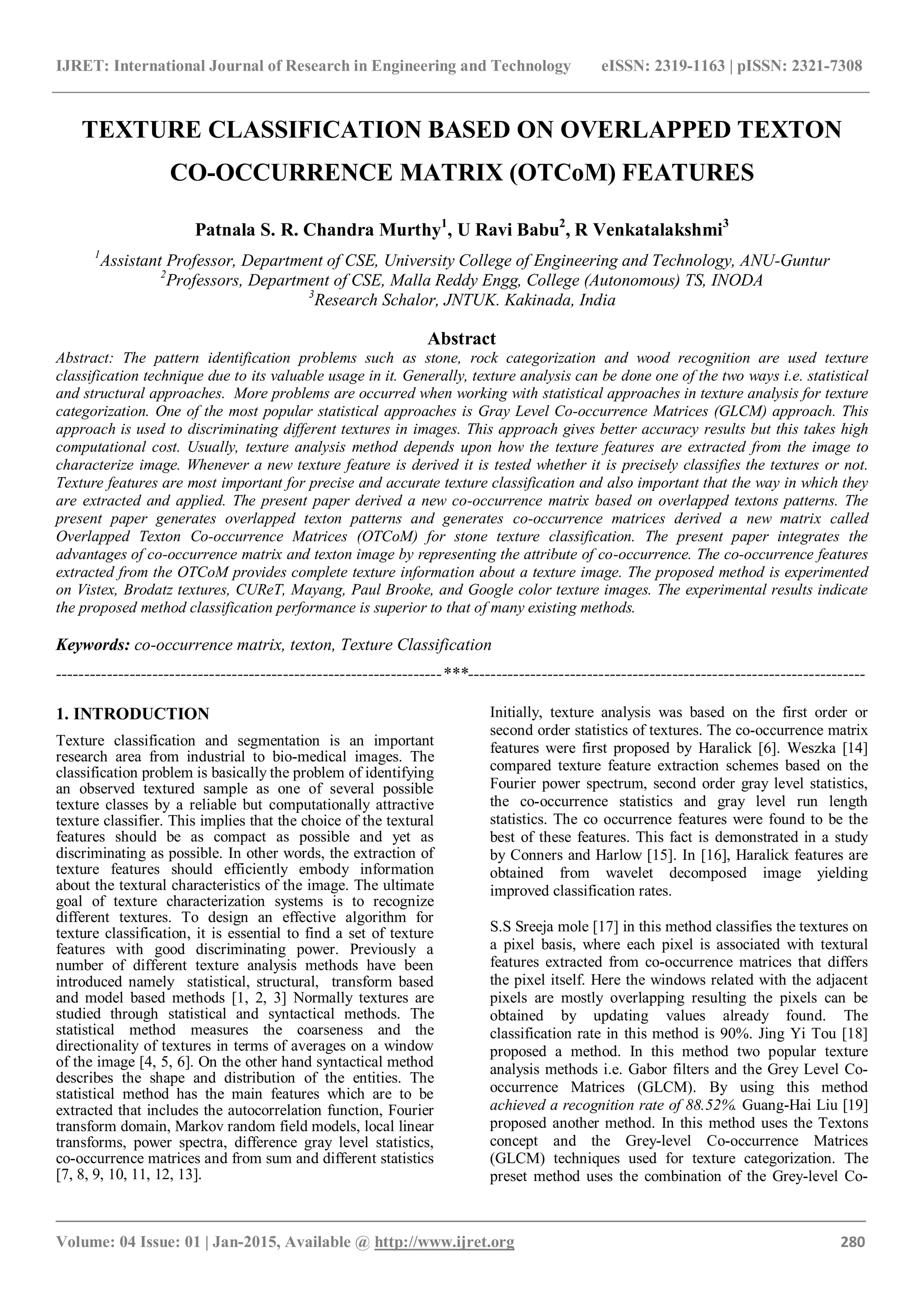 Texture Classification Based On Overlapped Texton Co Occurrence Matrix Otcom Features Pdf