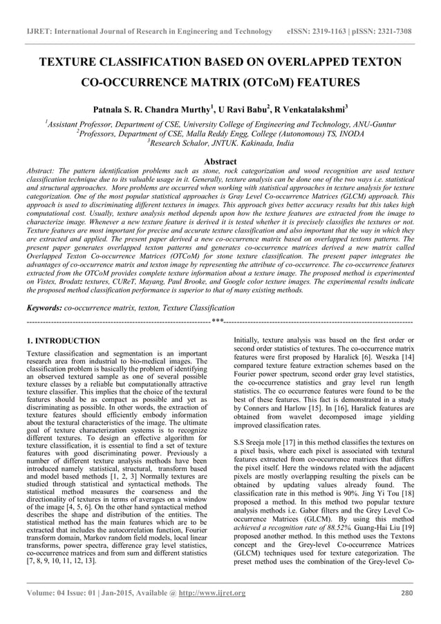 Texture classification based on overlapped texton co occurrence matrix (otcom) features | PDF