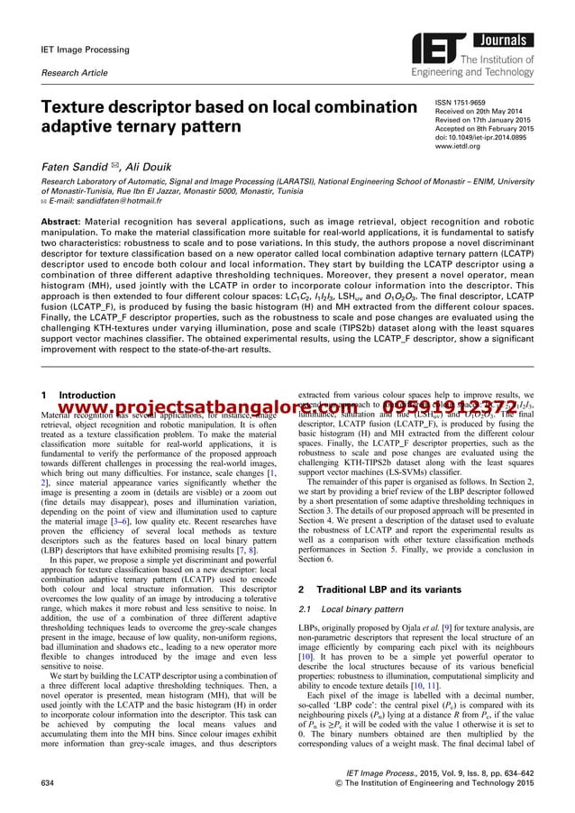 Texture descriptor based on local combination adaptive ternary pattern | PDF