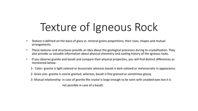 Texture of Igneous Rock.pptx | Geology | Science