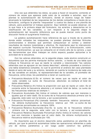 La Estadística mucho más que un simple conteo - Prof. Dipl. Lencioni ...