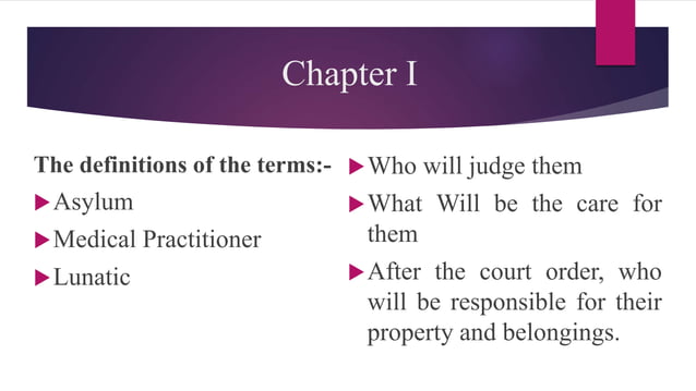 Indian Lunacy Act | PPTX | Mental Health | Diseases and Conditions