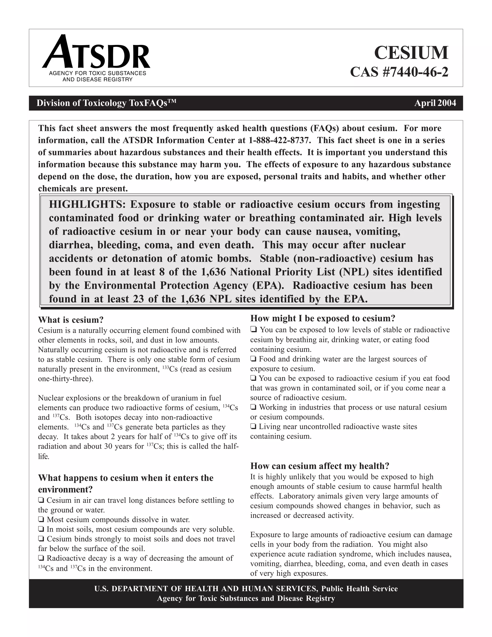 ATSDR Exposure CESIUM | PDF