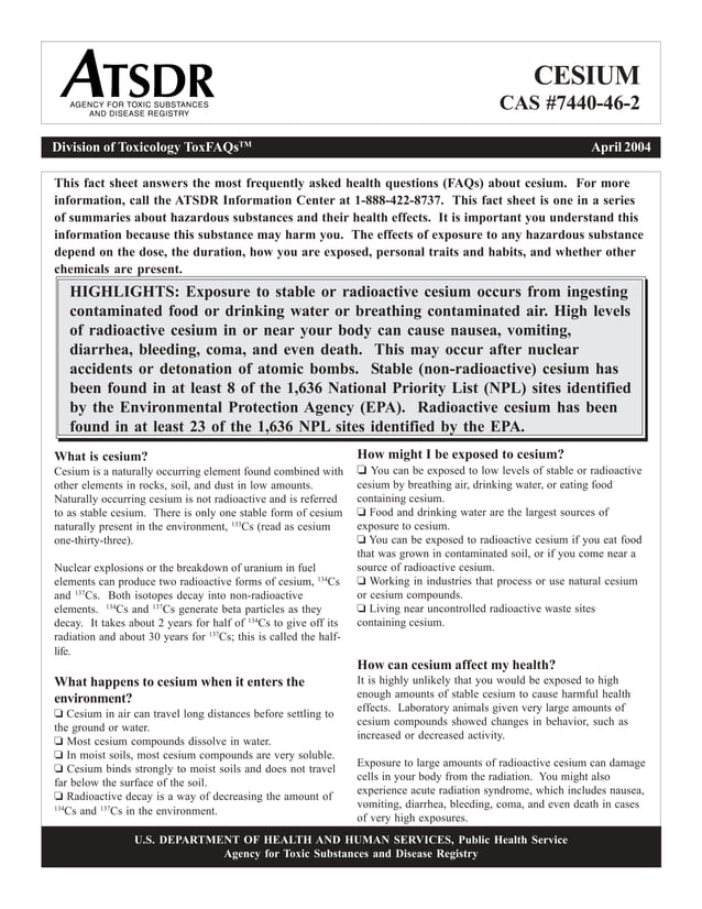 ATSDR Exposure CESIUM | PDF | Cancer | Diseases and Conditions
