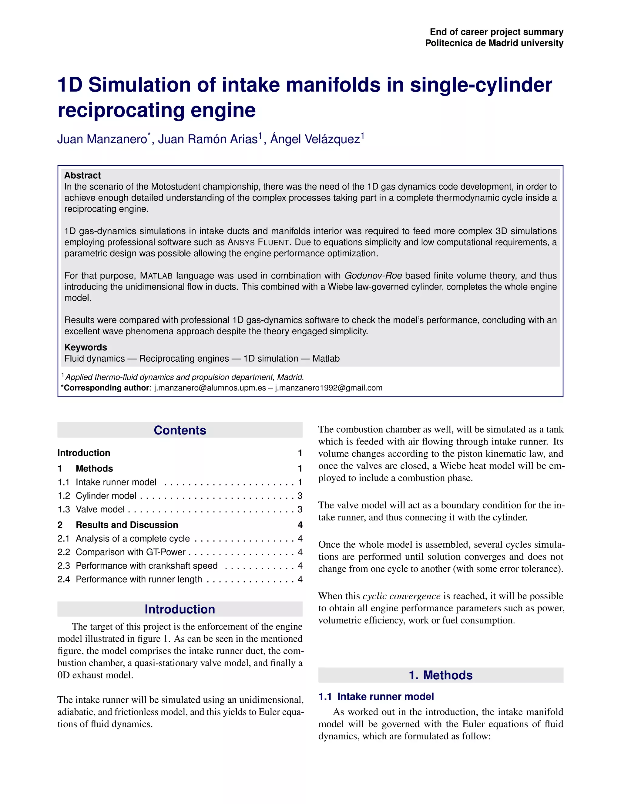 1D Simulation of intake manifolds in single-cylinder reciprocating ...