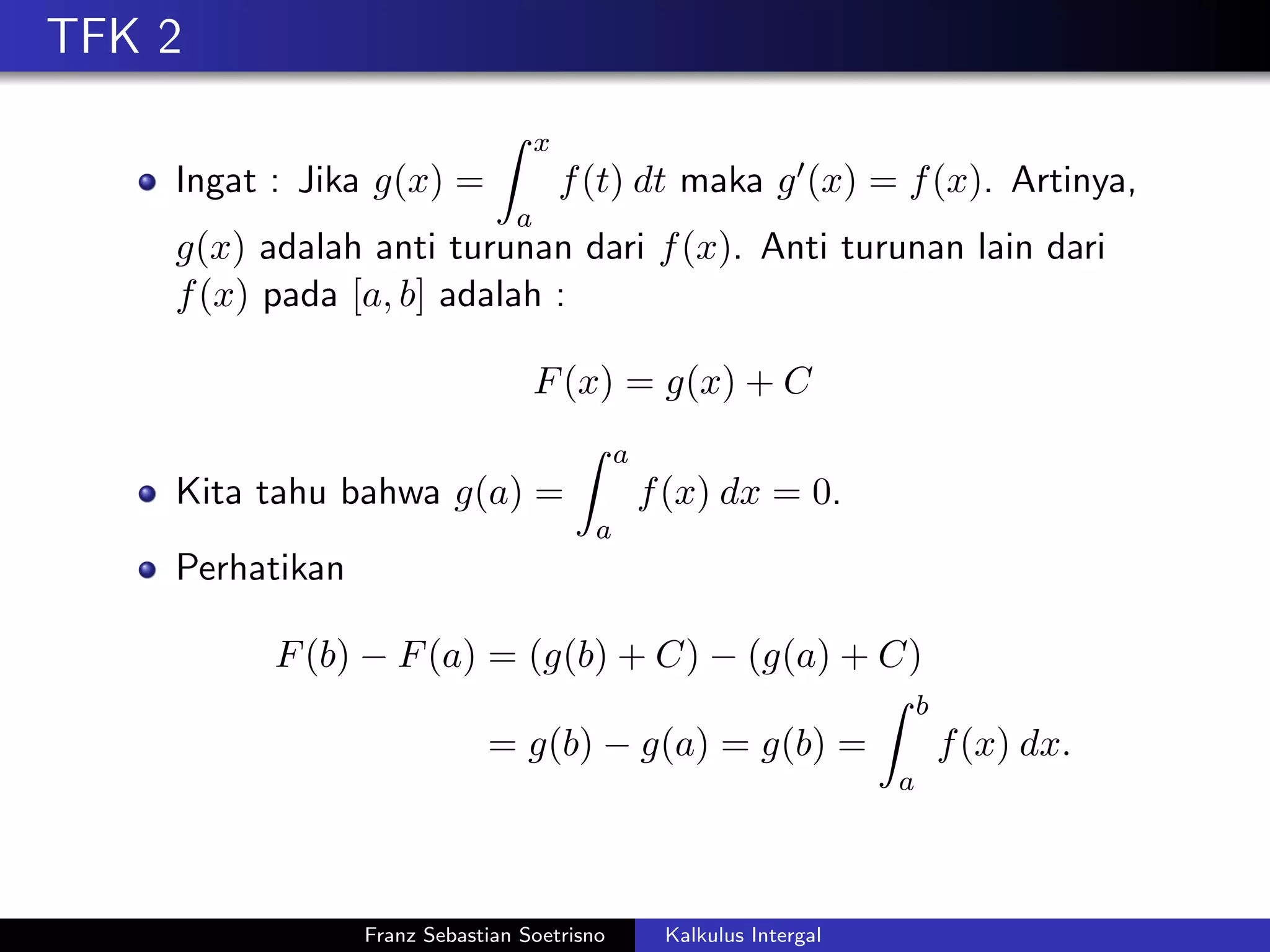 Kalkulus Integral : Teorema Fundamental Kalkulus | PDF