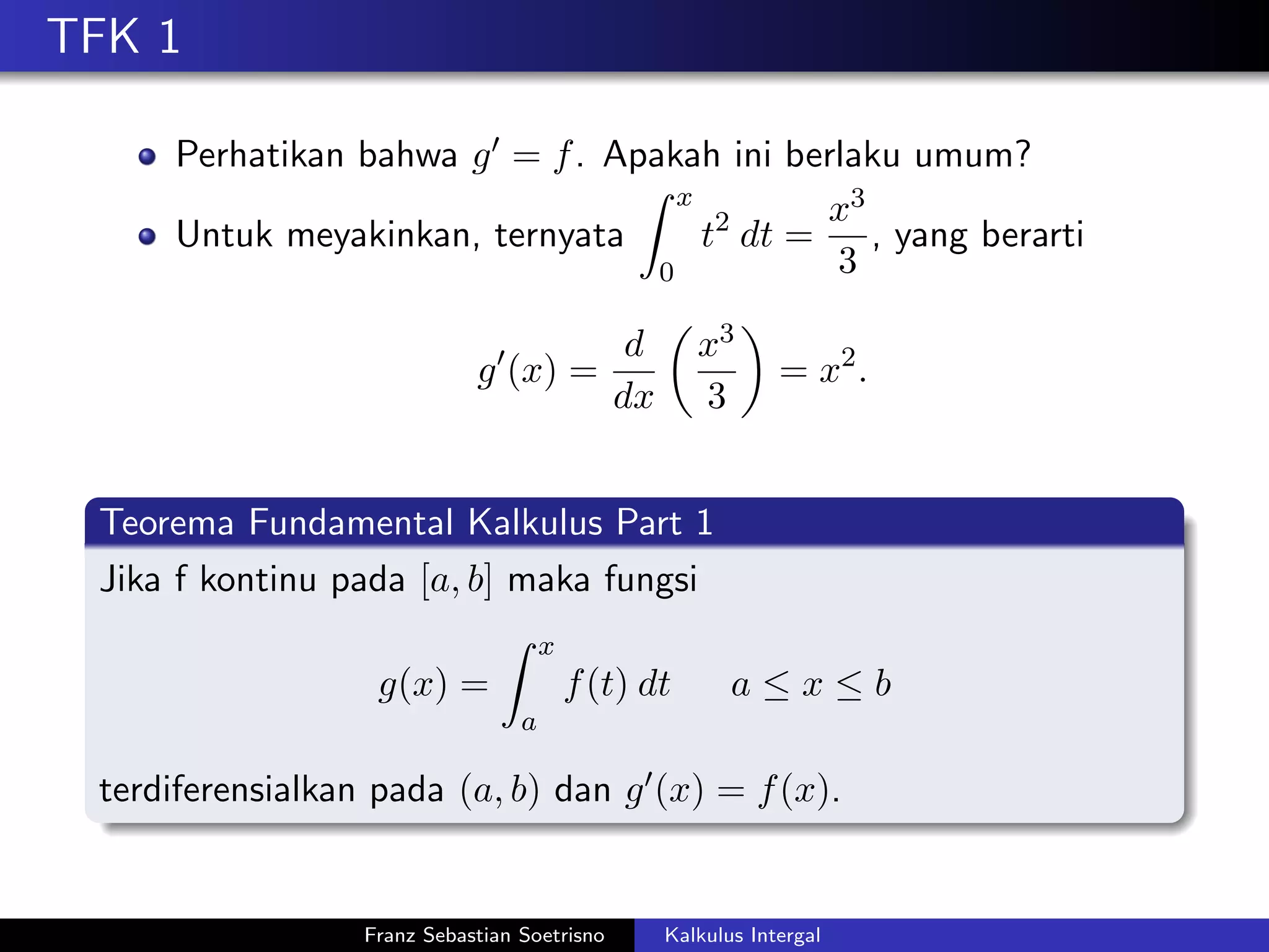 Kalkulus Integral : Teorema Fundamental Kalkulus | PDF