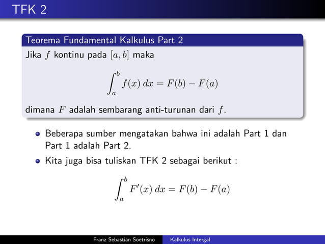 Kalkulus Integral : Teorema Fundamental Kalkulus | PDF