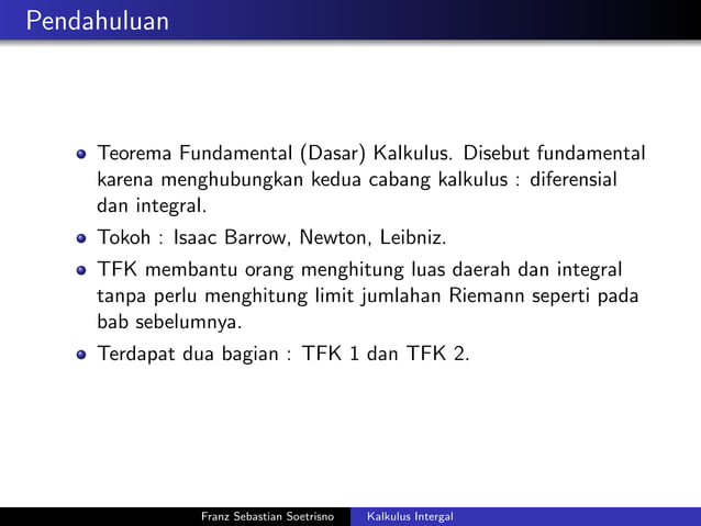 Kalkulus Integral : Teorema Fundamental Kalkulus | PDF