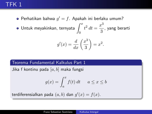 Kalkulus Integral : Teorema Fundamental Kalkulus | PDF