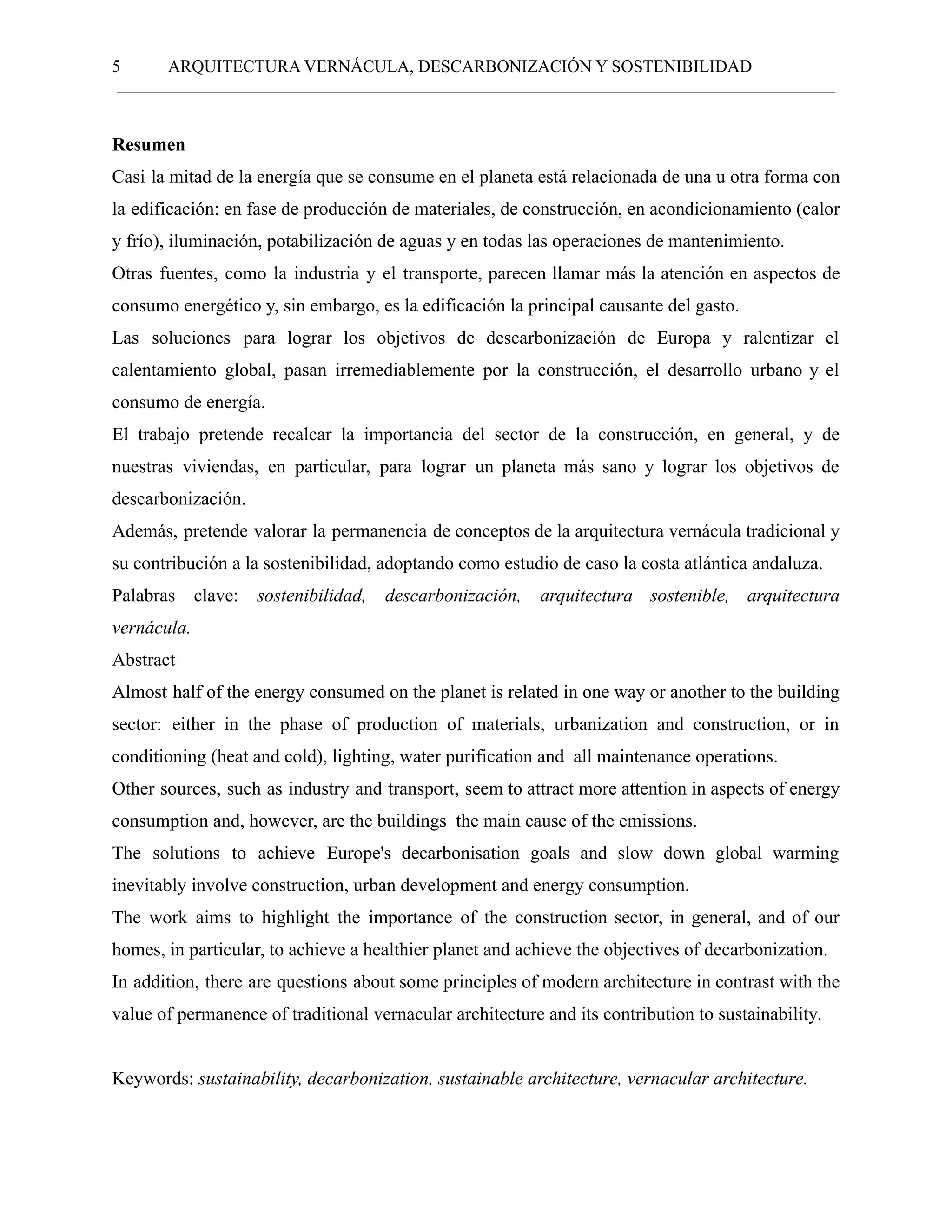 Arquitectura vernácula, descarbonización y sostenibilidad. | PDF