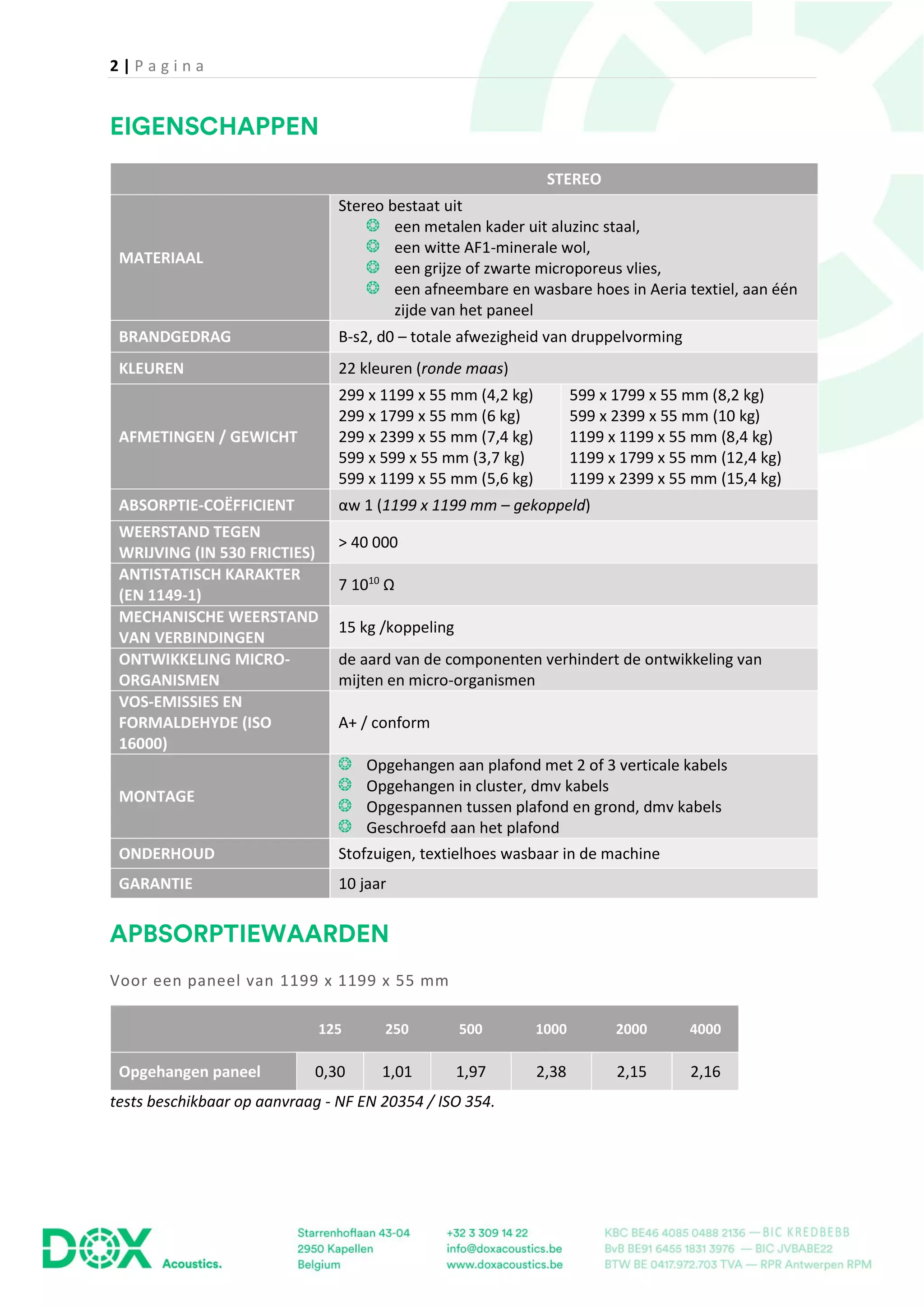 Dox acoustics - Stereo 2-zijdig bekleed | PDF