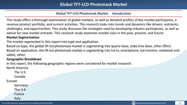 Tft lcd photomask market | PPT