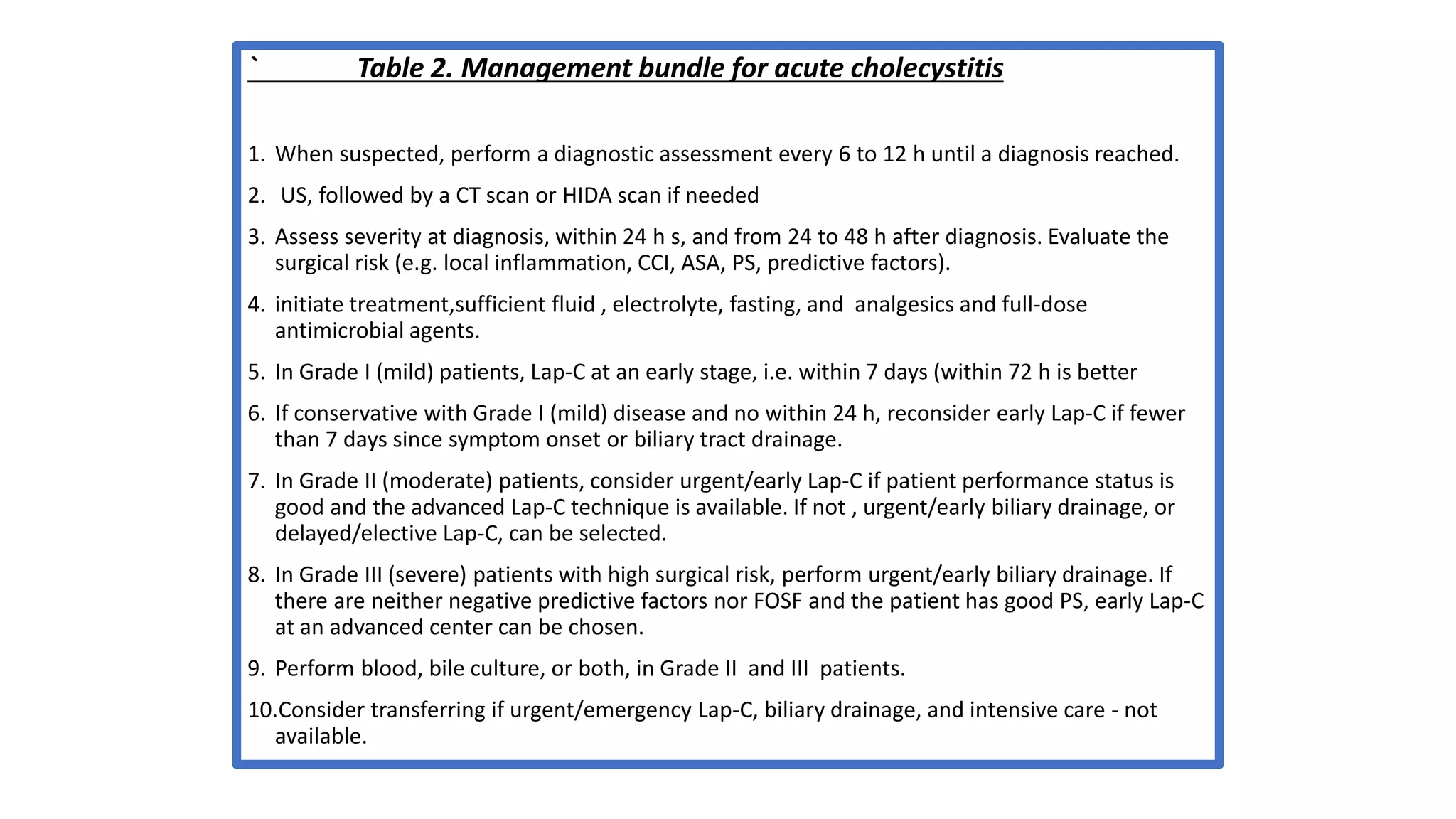 TOKYO GUIDELINES: MANGEMENT OF ACUTE CHOLECYSTITIS AND ACUTE ...